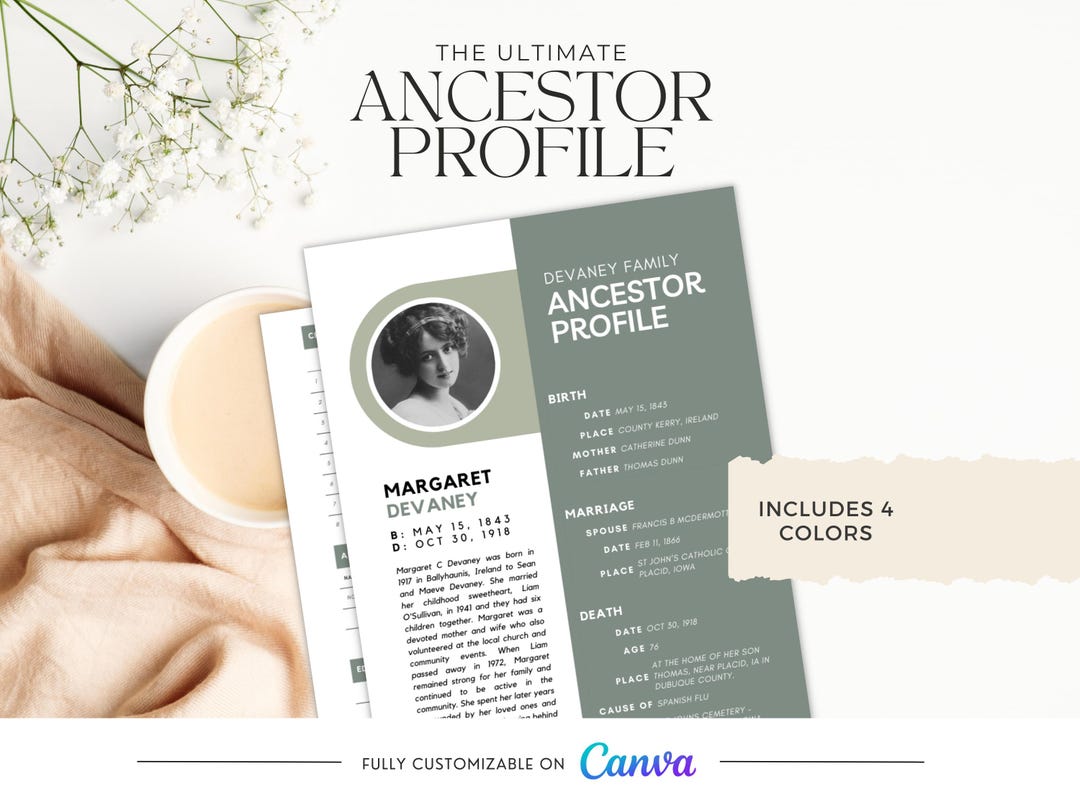 Ancestor Profile Template for Genealogy Research | Printable ...