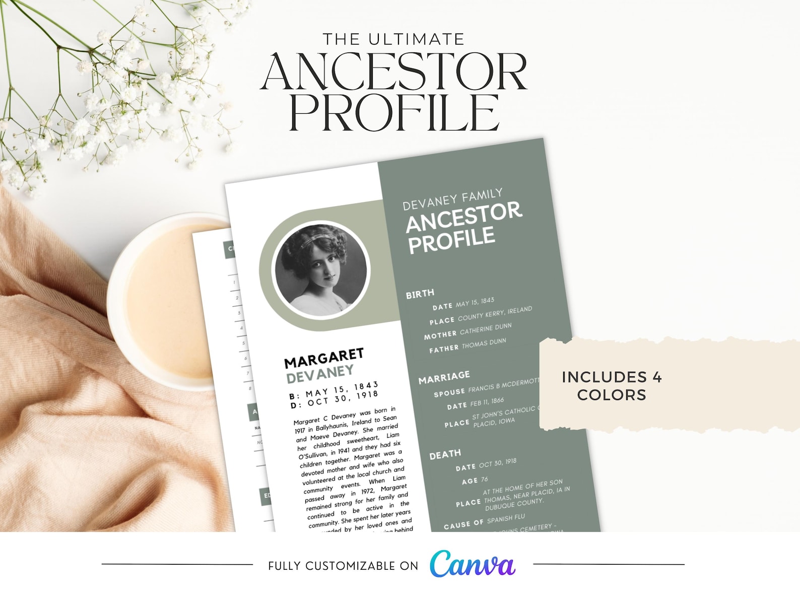 Ancestor Profile Template for Genealogy Research | Printable ...