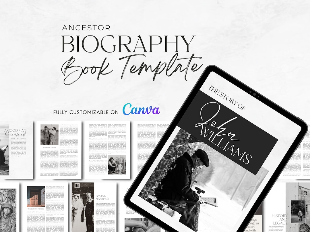 Biography Book Template | Family History Genealogy Printable | Canva ...