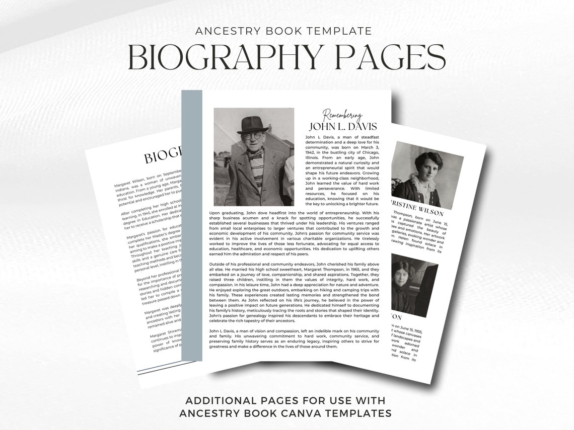 Add-on Pages for Ancestry Book | BIOGRAPHY PAGES | for Use With Any of ...