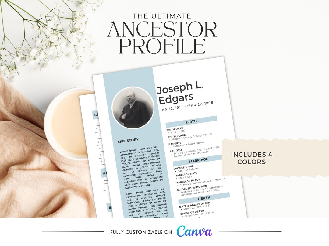 Ancestor Profile Template for Genealogy Research | Printable ...