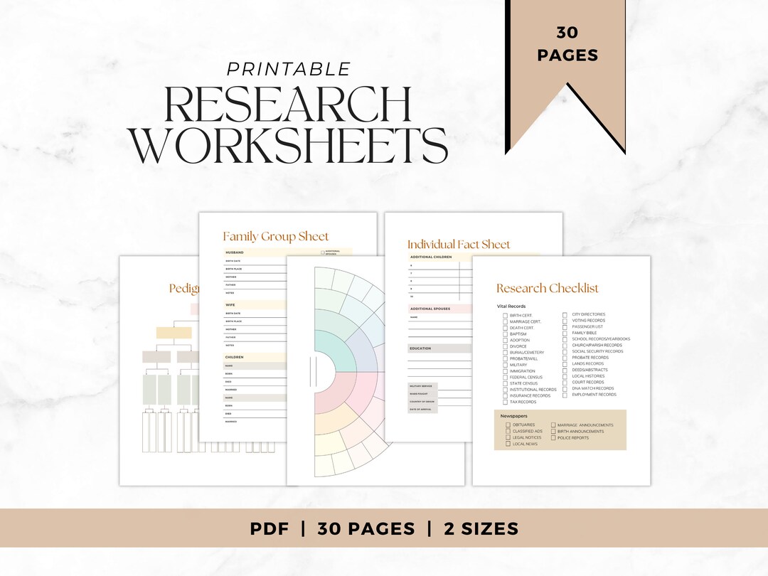 Genealogy Worksheet Bundle | Ancestry Workbook | PRINTABLE ONLY Family ...