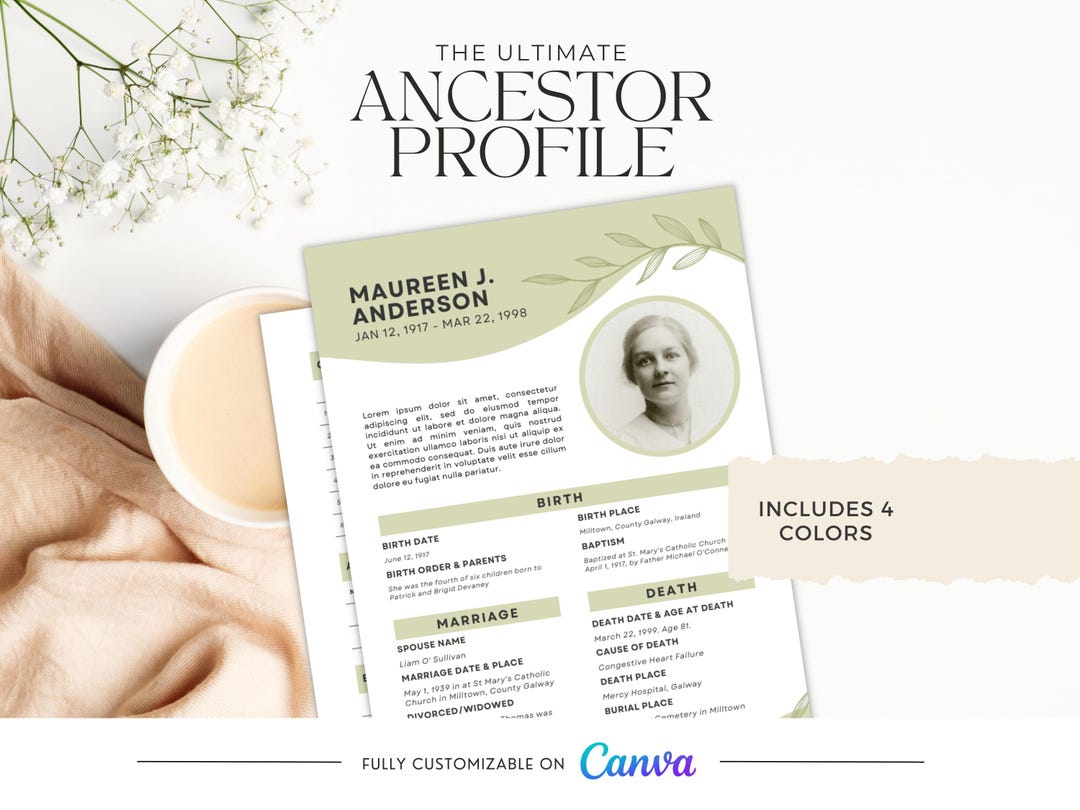Ancestor Profile Template for Genealogy Research | Printable ...