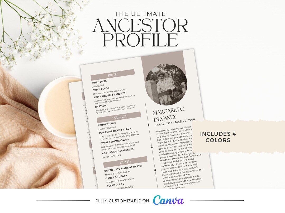 Ancestor Profile Template for Genealogy Research | Printable ...