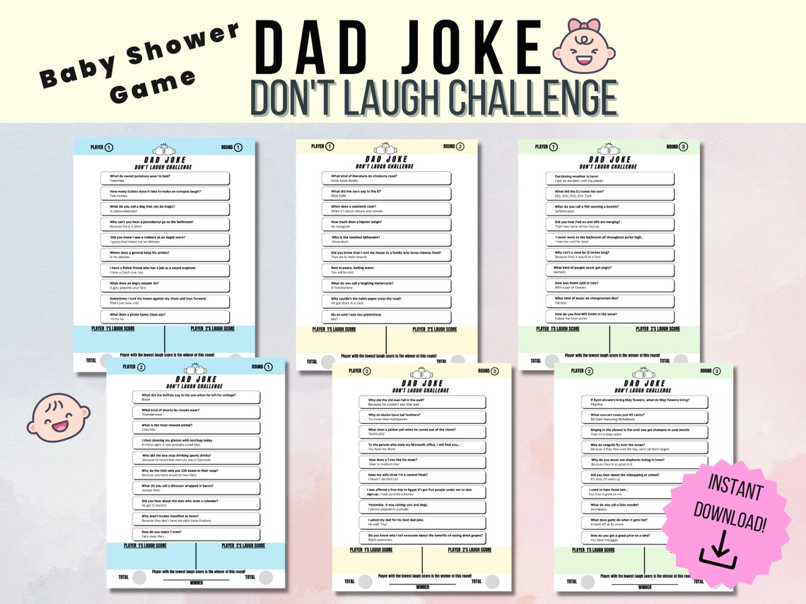 Dad Joke Baby Shower Game, Dad Joke Don't Laugh Challenge, Baby Shower ...
