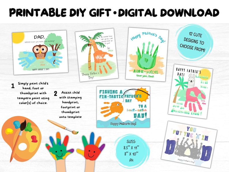 Father's Day Handprint Art Bundle, Printable Craft, Footprint Craft ...