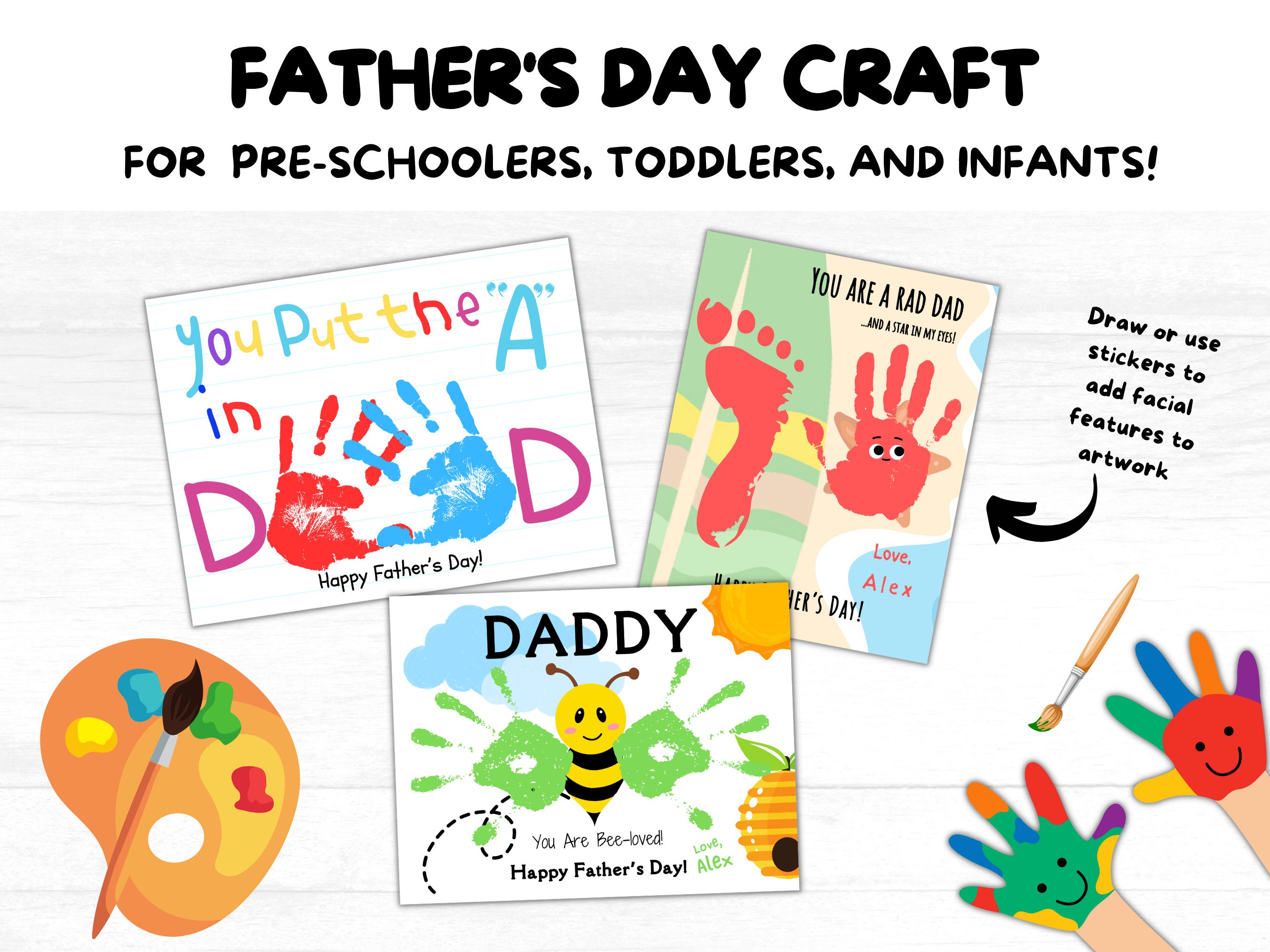 Father's Day Handprint Art Bundle, Printable Craft, Footprint Craft ...