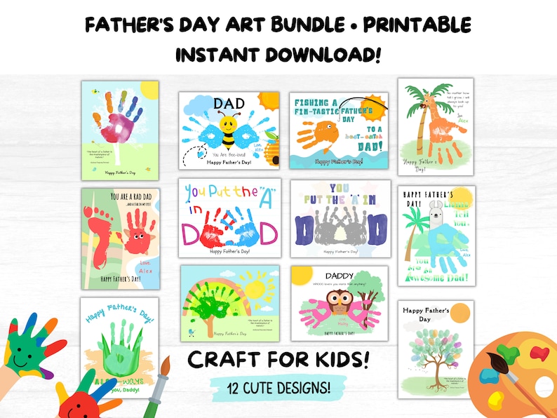 Father's Day Handprint Art Bundle, Printable Craft, Footprint Craft ...
