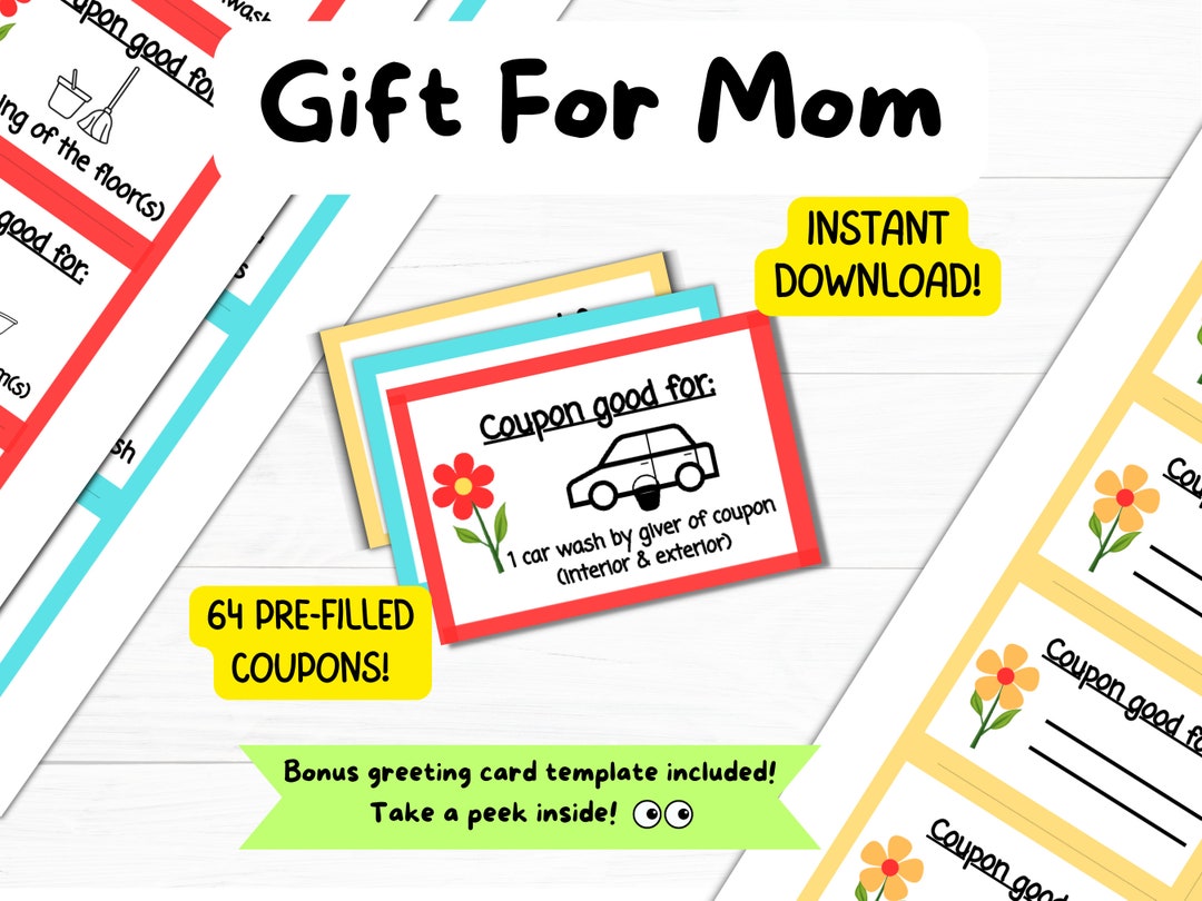 Mother's Day Coupons, Printable Mothers Day Coupons From Kids, Gift for ...