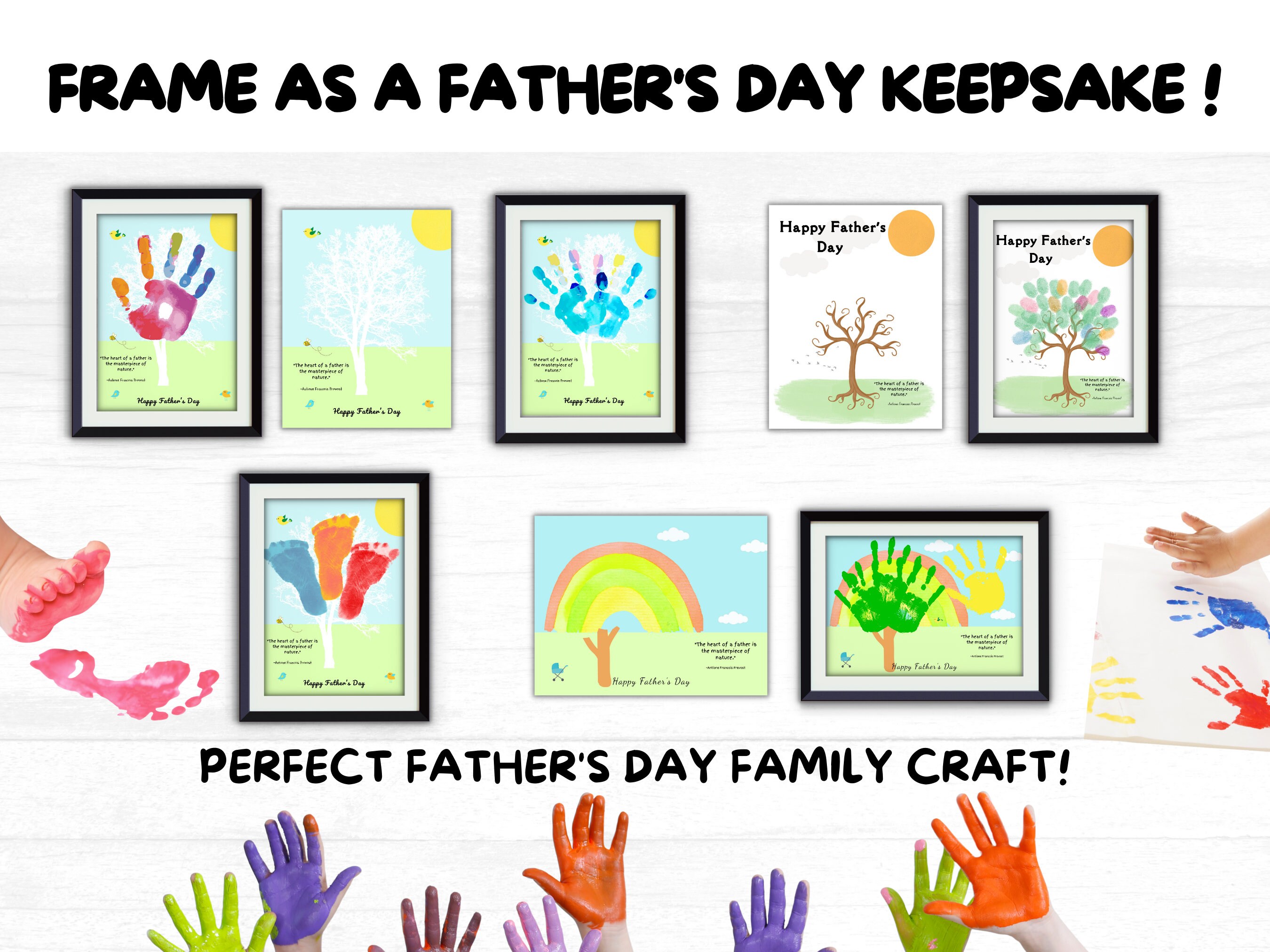 Father's Day Handprint Art Bundle, Printable Craft, Footprint Craft ...
