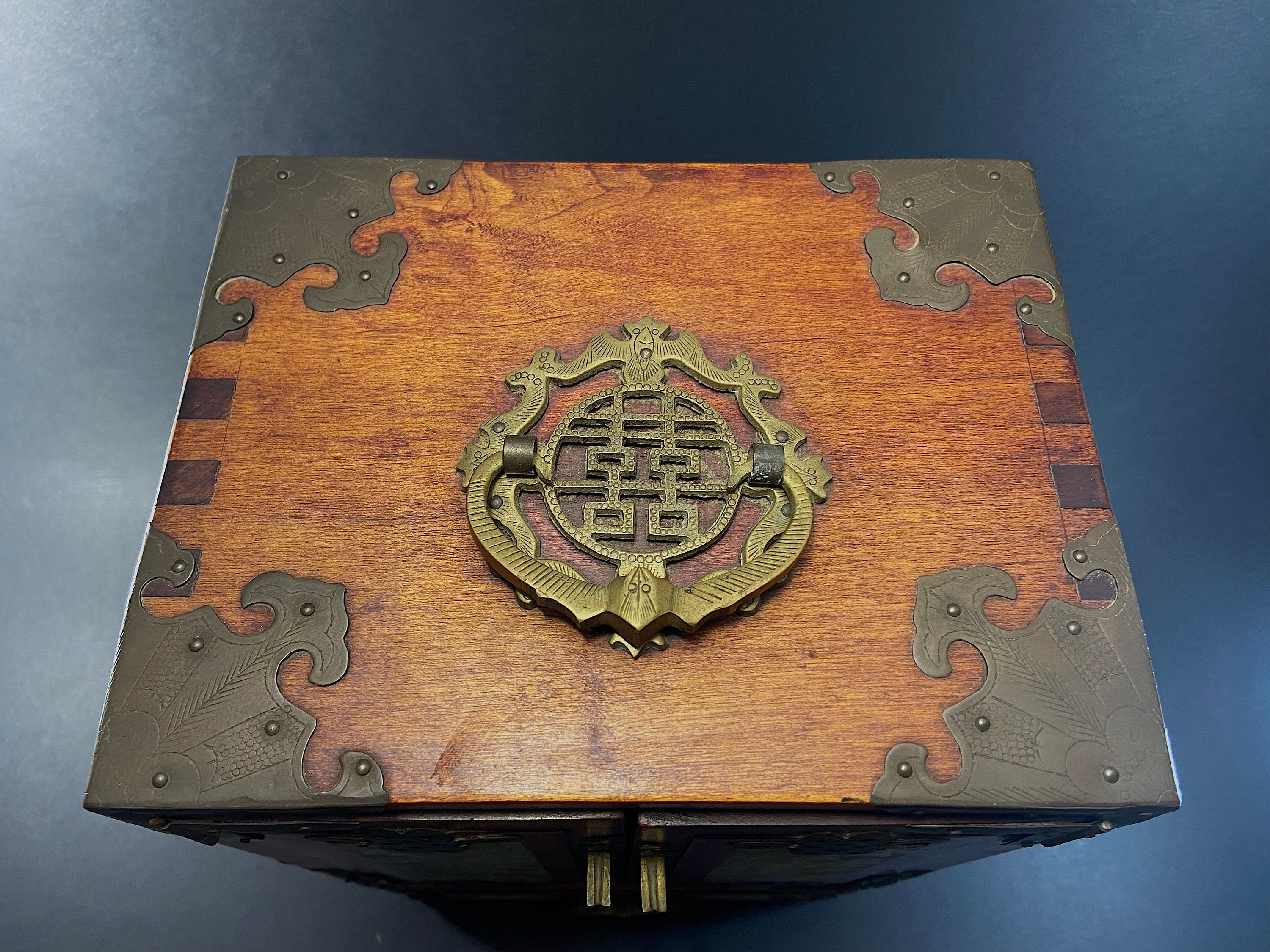 Chinese Jewellery Box in Wood With Decorative Brass Hardware Details ...