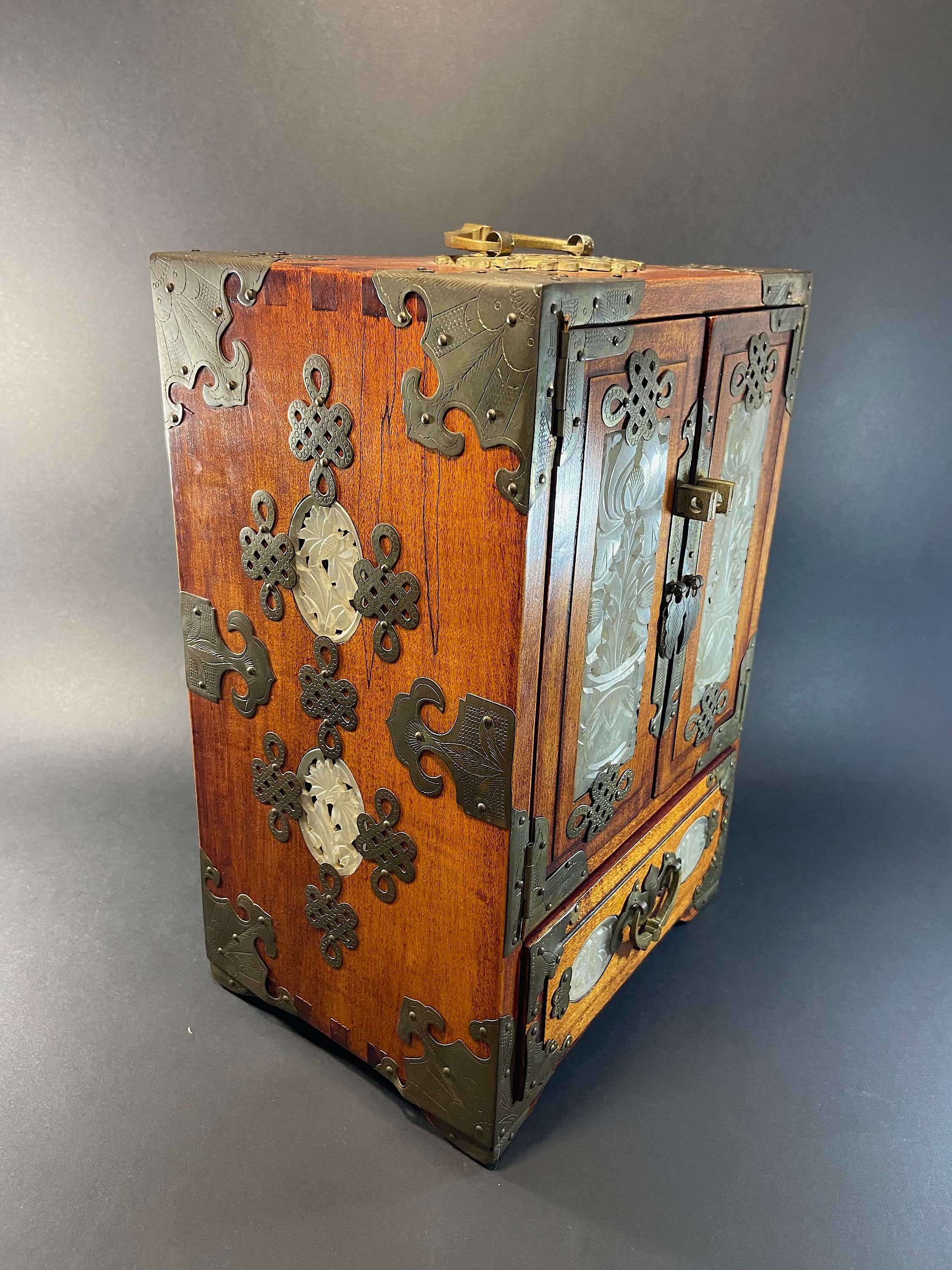Chinese Jewellery Box in Wood With Decorative Brass Hardware Details ...