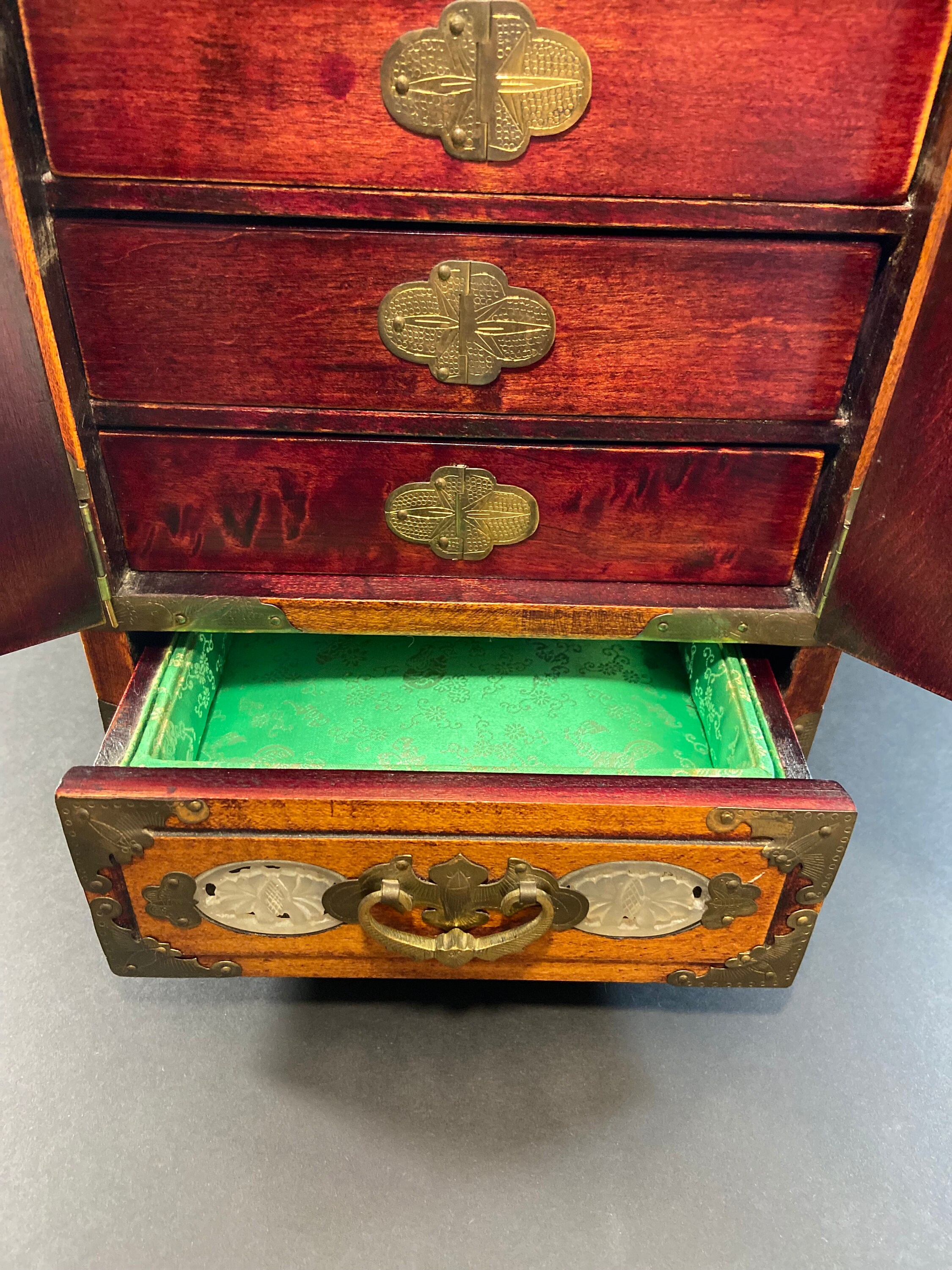 Chinese Jewellery Box in Wood With Decorative Brass Hardware Details ...