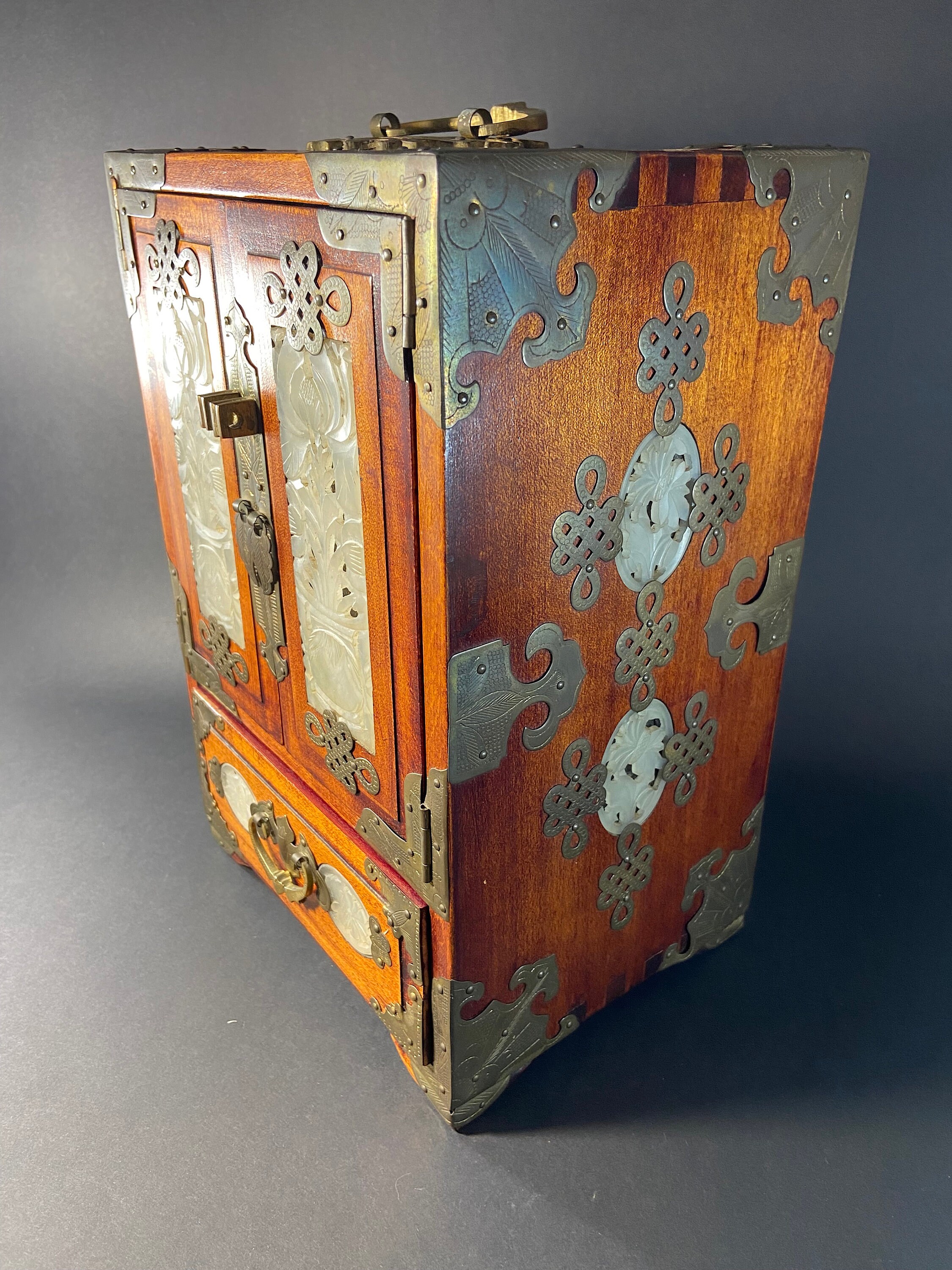 Chinese Jewellery Box in Wood With Decorative Brass Hardware Details ...