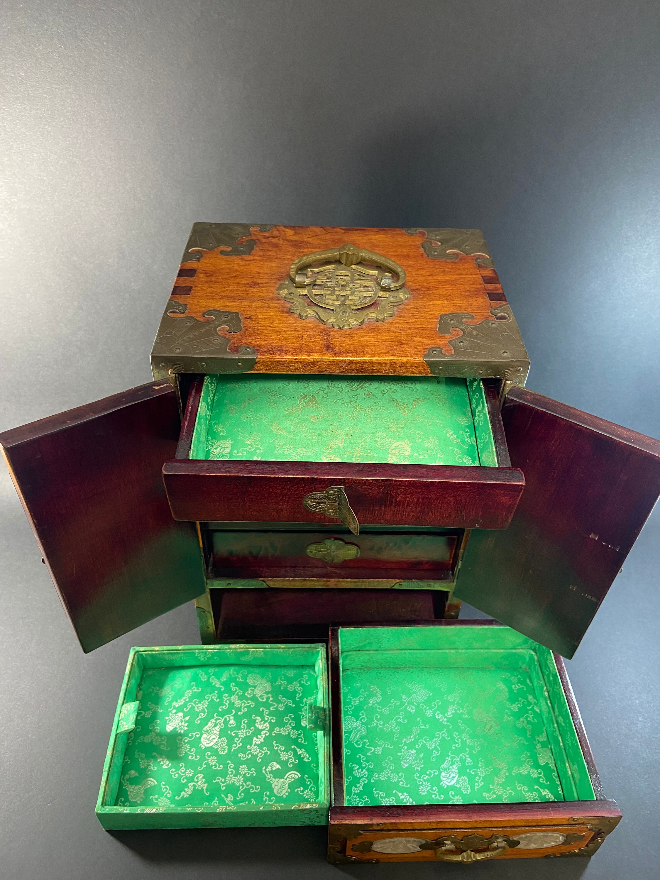 Chinese Jewellery Box in Wood With Decorative Brass Hardware Details ...