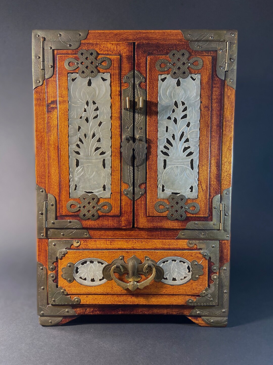 Chinese Jewellery Box in Wood With Decorative Brass Hardware Details ...