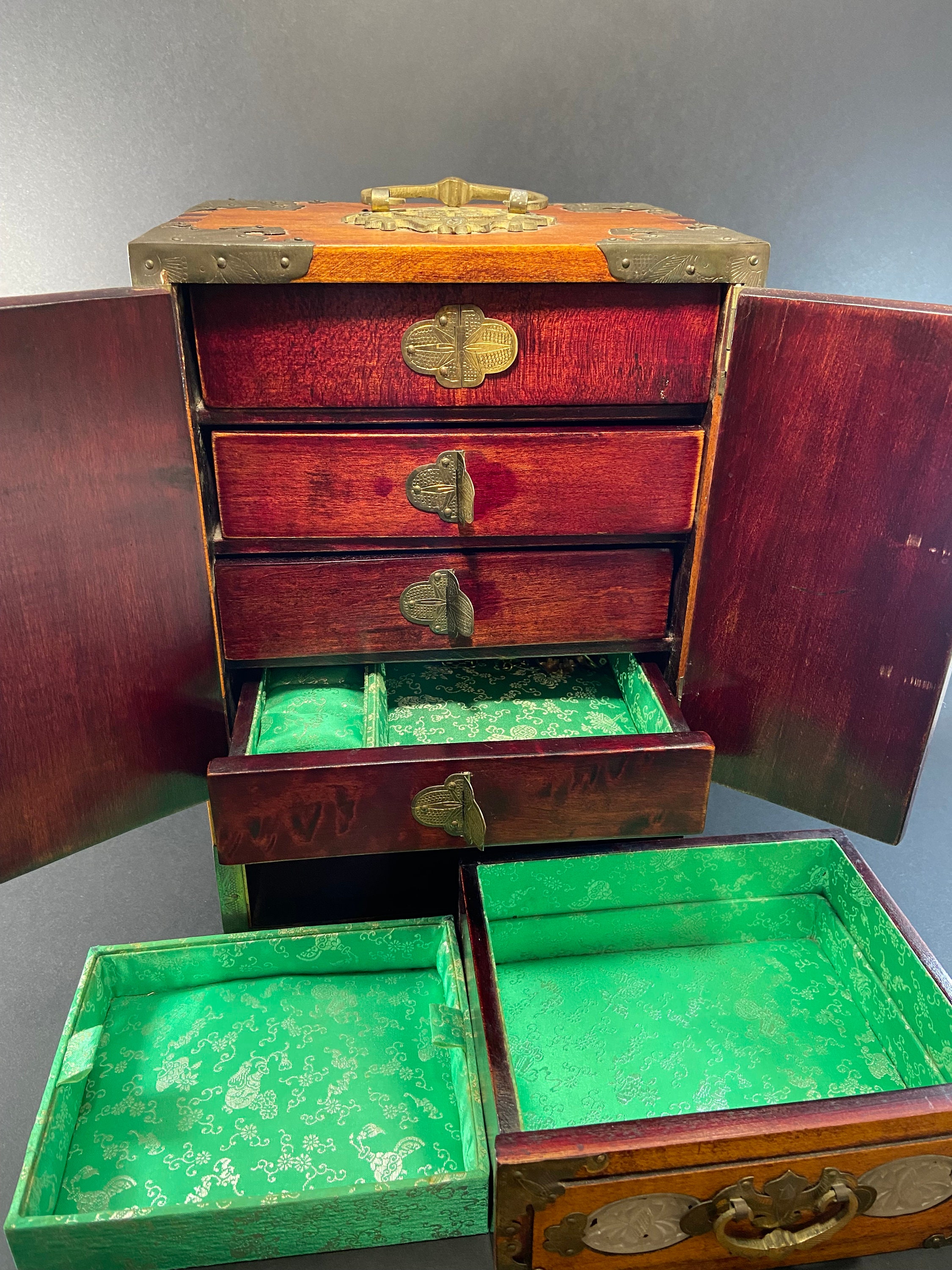 Chinese Jewellery Box in Wood With Decorative Brass Hardware Details ...