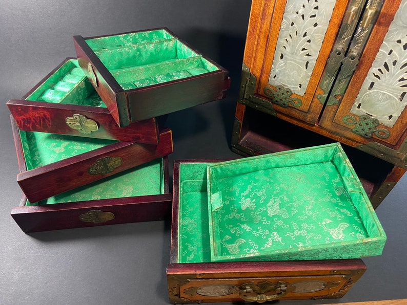 Chinese Jewellery Box in Wood With Decorative Brass Hardware Details ...