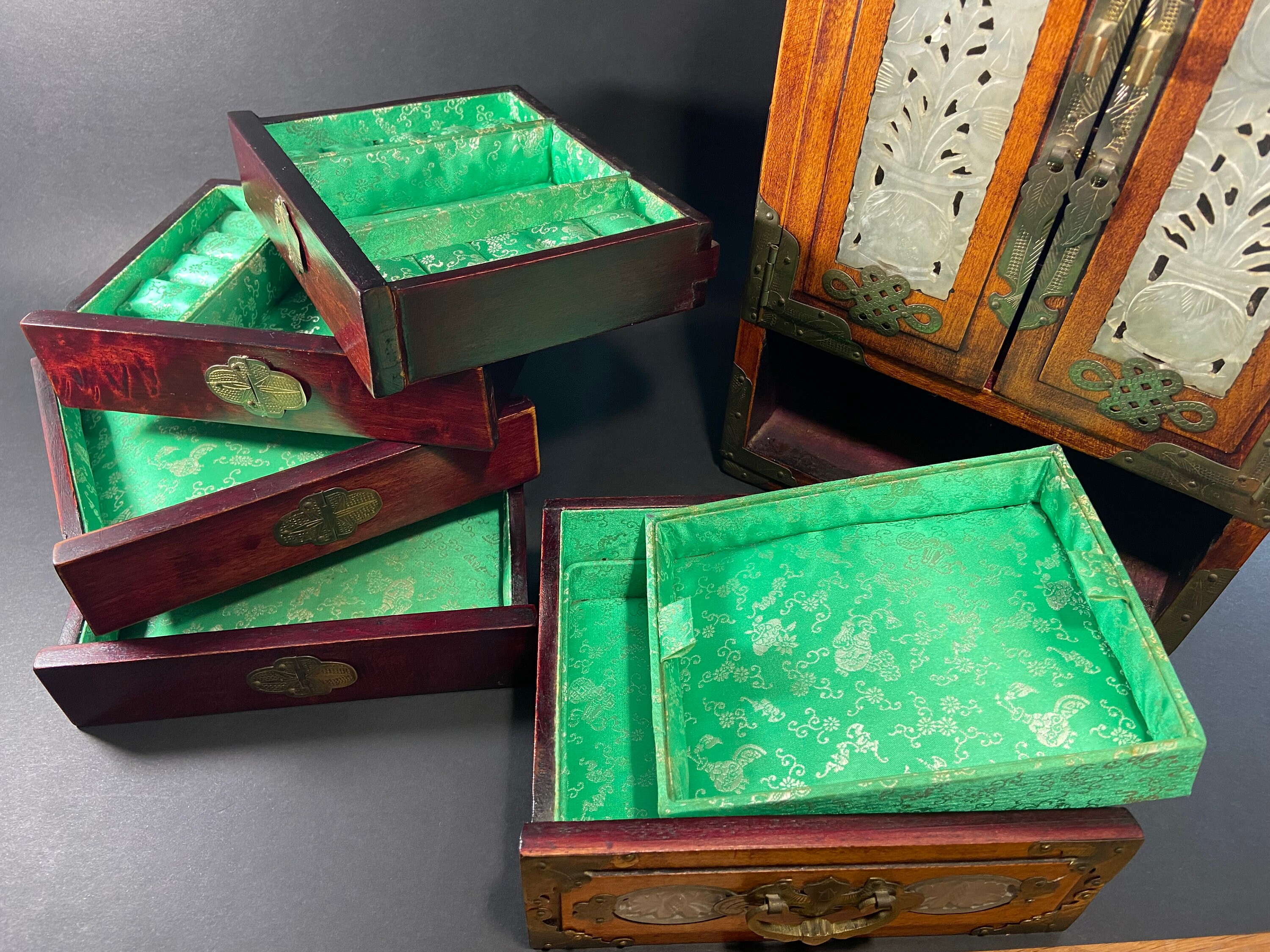 Chinese Jewellery Box in Wood With Decorative Brass Hardware Details ...