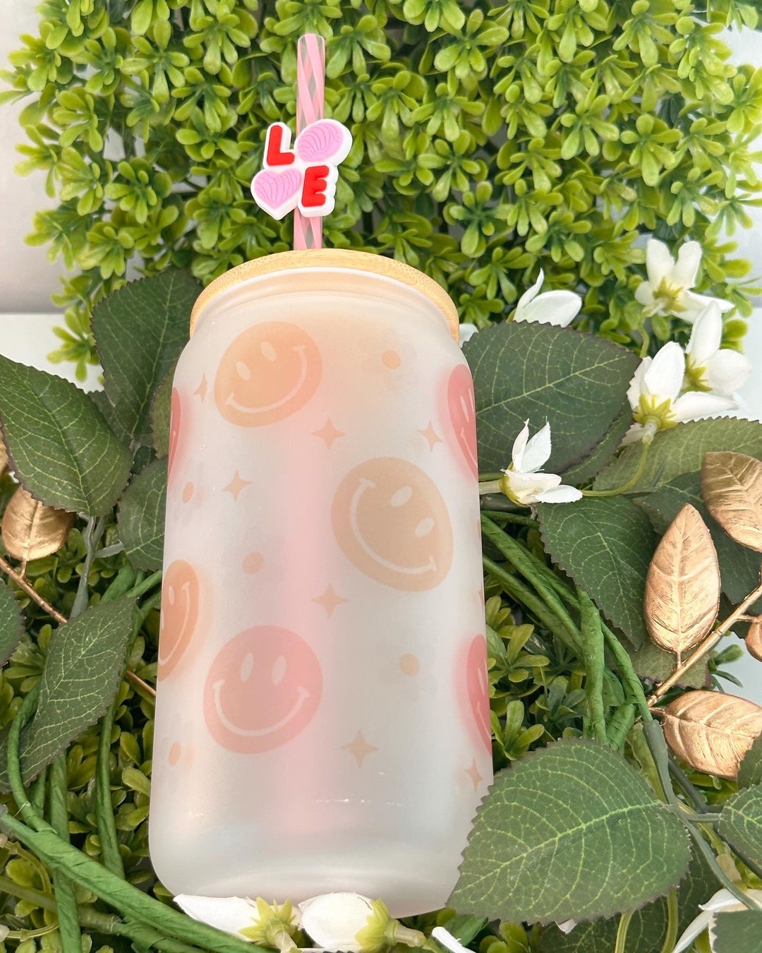 Smiley Face Cup / Smiley Face Reusable Glass - 16oz / Ice Coffee Glass ...