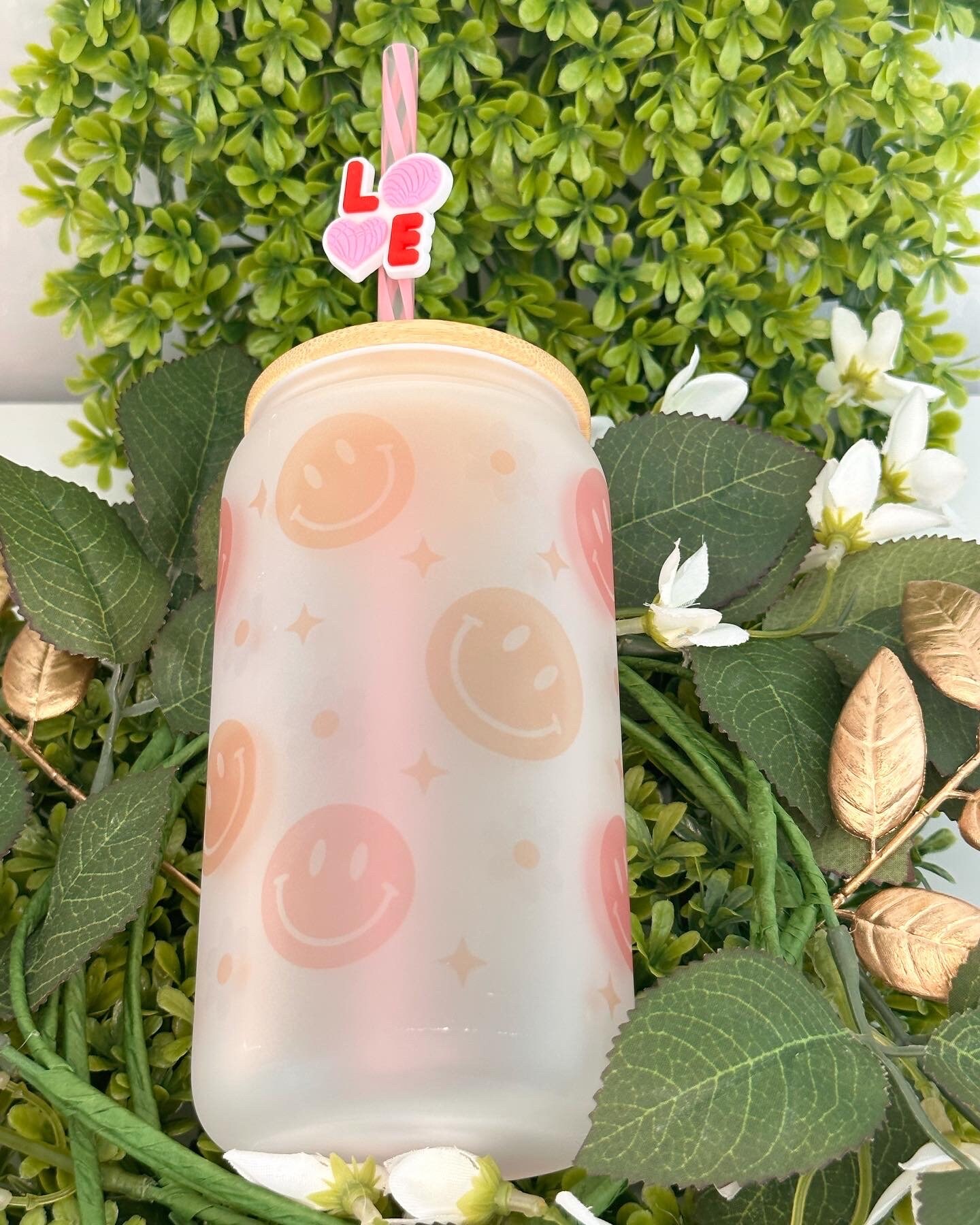 Smiley Face Cup / Smiley Face Reusable Glass - 16oz / Ice Coffee Glass ...