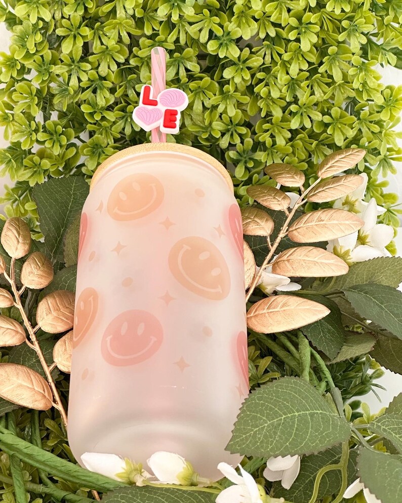 Smiley Face Cup / Smiley Face Reusable Glass - 16oz / Ice Coffee Glass ...