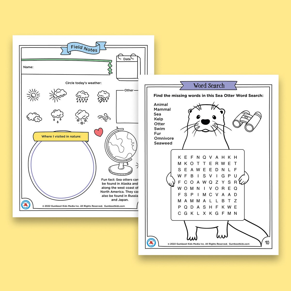 NEW Printable Sea Otters Nature Activity Pack ages 4 Homeschool ...