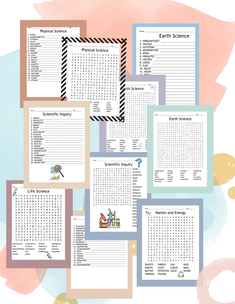 4th Grade Science Bundle Word Search, Scrambled Terms, Fun Review or ...
