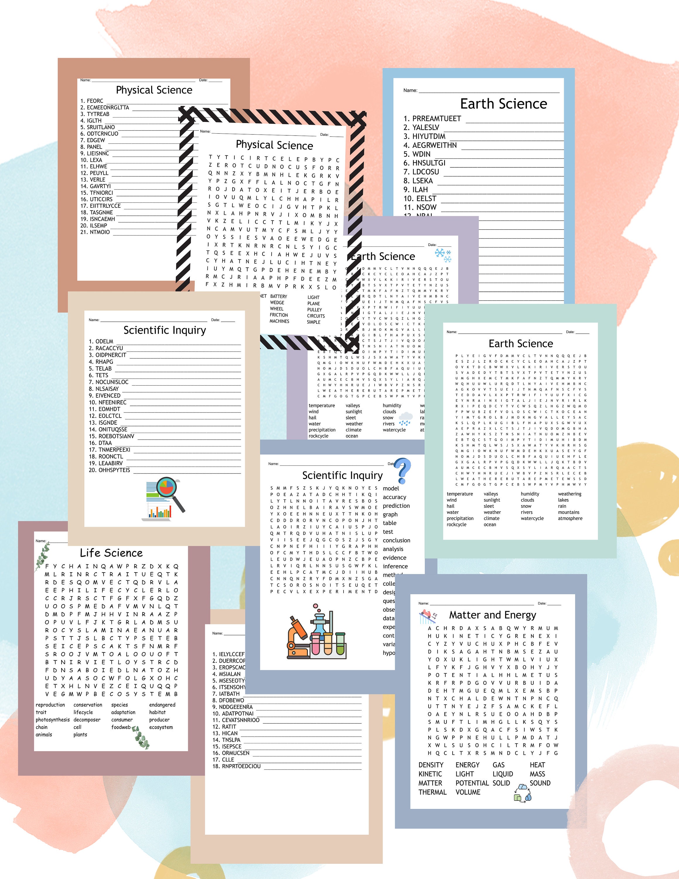 4th Grade Science Bundle Word Search, Scrambled Terms, Fun Review or ...