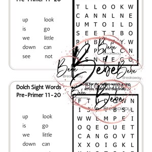 Dolch Pre-primer Sight Word- Word Searches, Early Readers' First Words ...