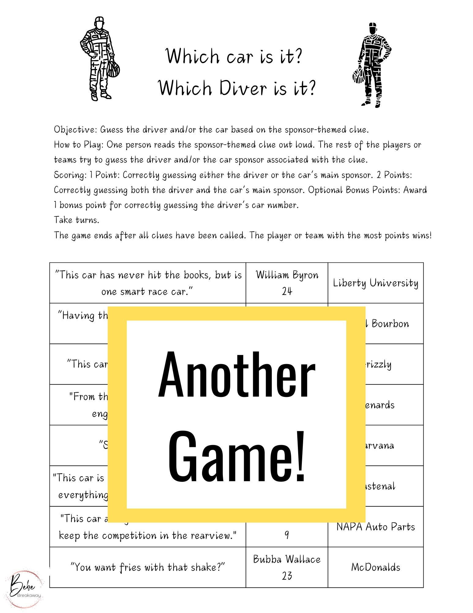 NASCAR Race Day Activity Bundle: Race Car Party, Games, Trivia ...