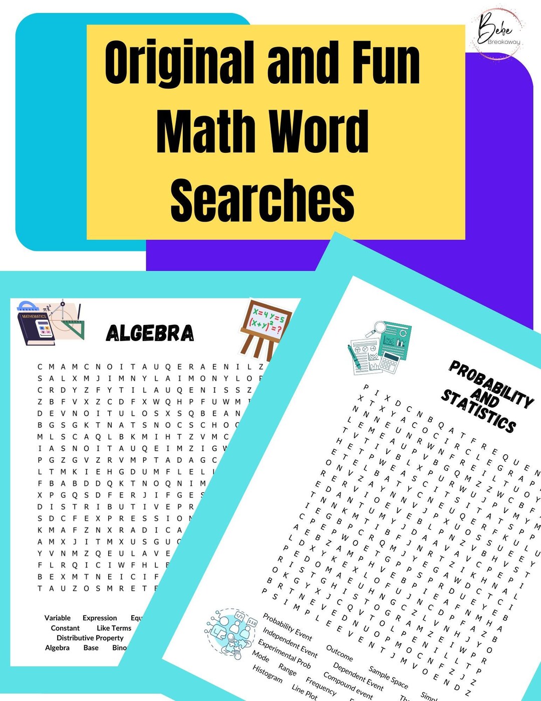 6th Grade Math Algebra, Probability and Statistics Word Searches ...
