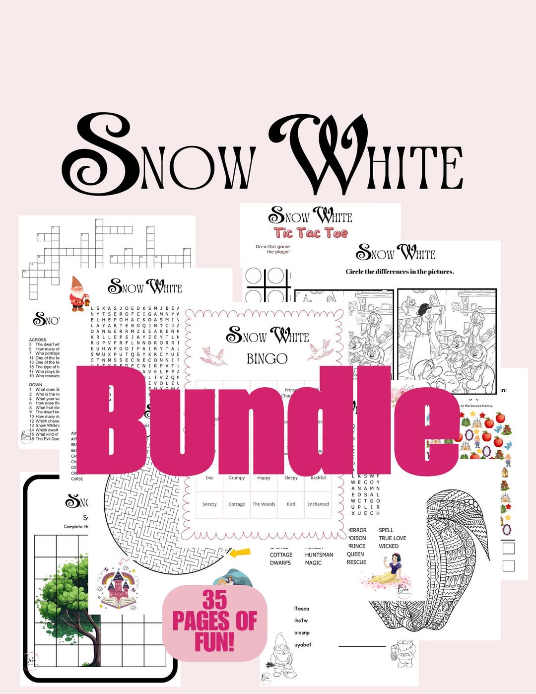 Snow White Activity Bundle: Bingo, Maze, Word Games (PDF) - Etsy