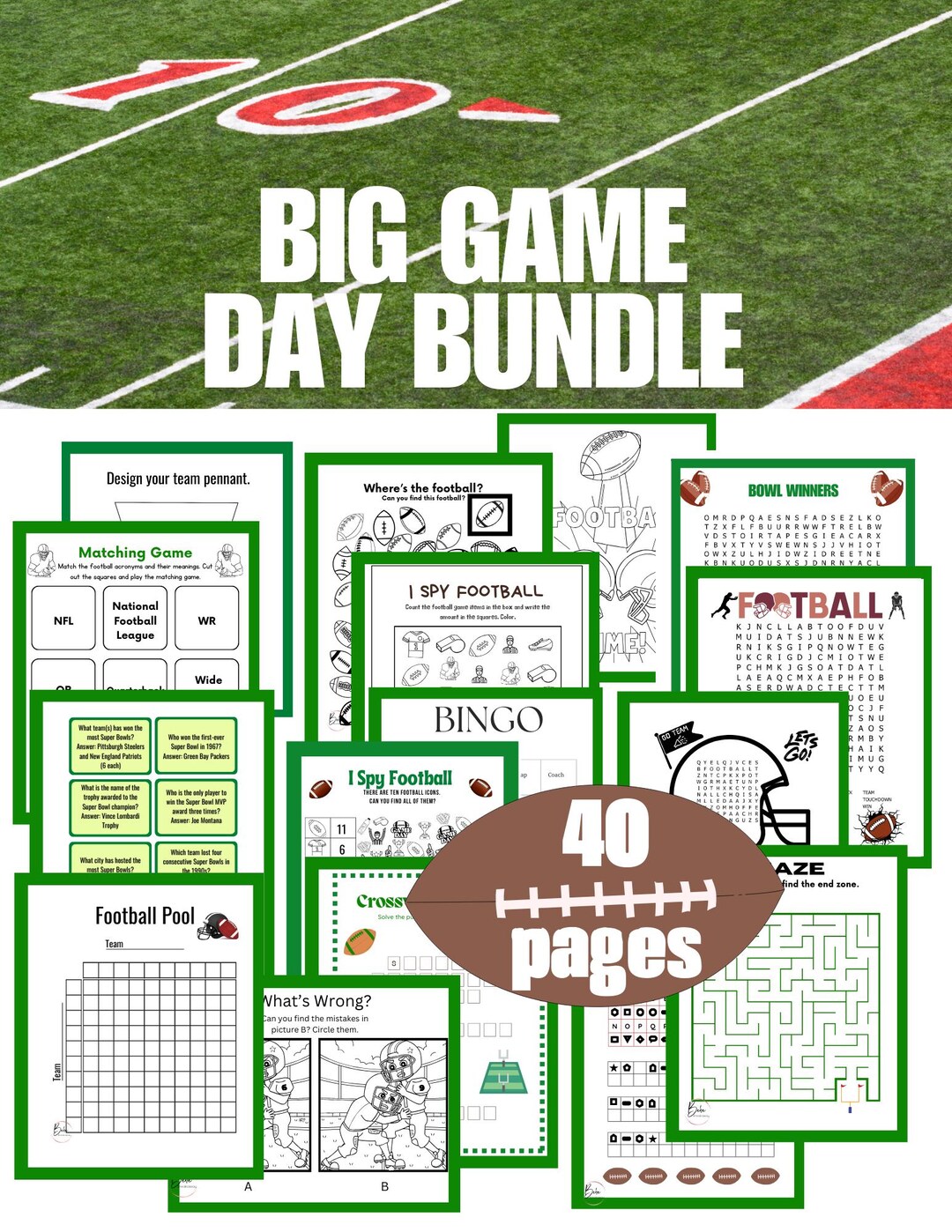 Big Game 2025 Party Bundle, Football, Activity Pages, Fun for All Ages ...