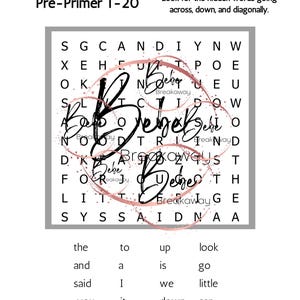 Dolch Pre-primer Sight Word- Word Searches, Early Readers' First Words ...