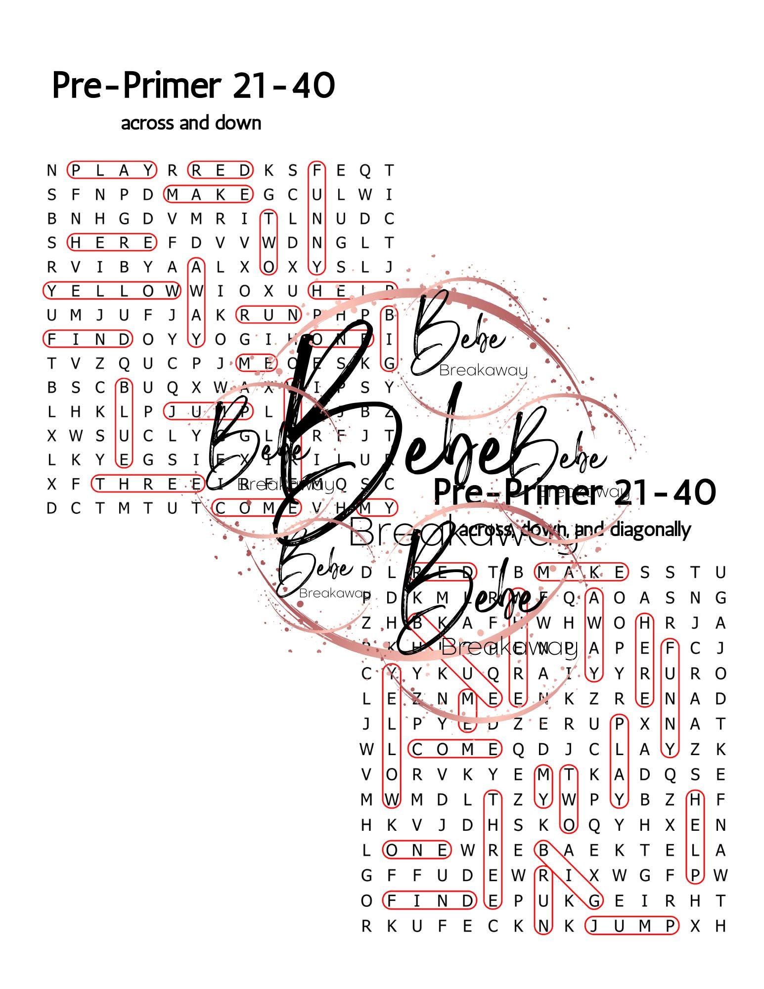 Dolch Pre-primer Sight Word- Word Searches, Early Readers' First Words ...