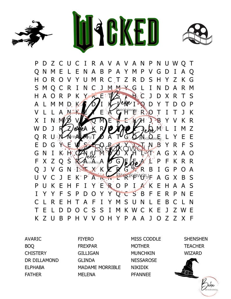 Wicked Themed Word Searches! Free Affirmation Cards Included - Etsy