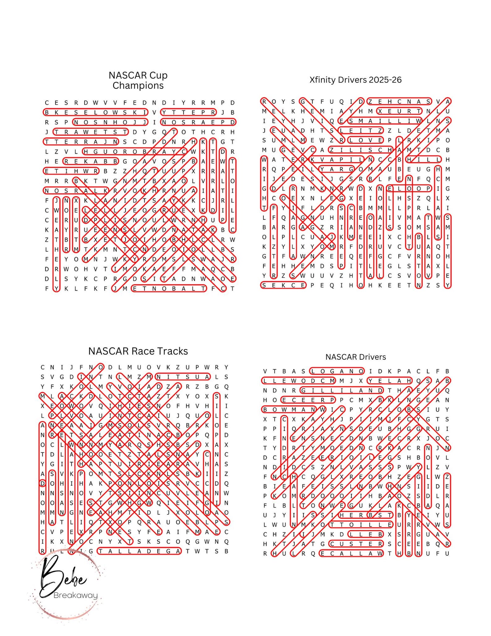 NASCAR Word Search Puzzle Bundle: 2025 Drivers & Tracks (PDF) - Etsy
