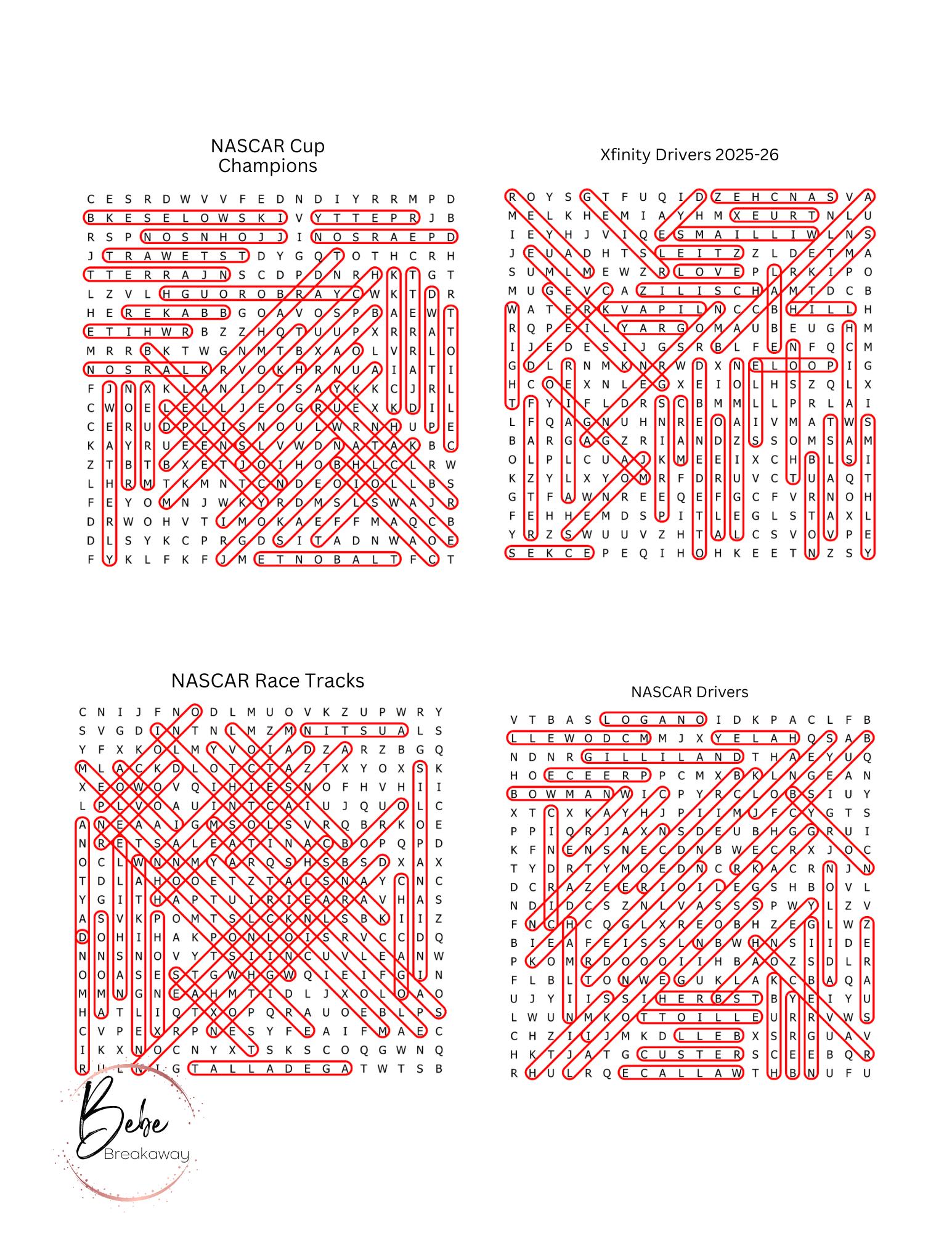 NASCAR Word Search Puzzle Bundle: 2025 Drivers & Tracks (PDF) - Etsy