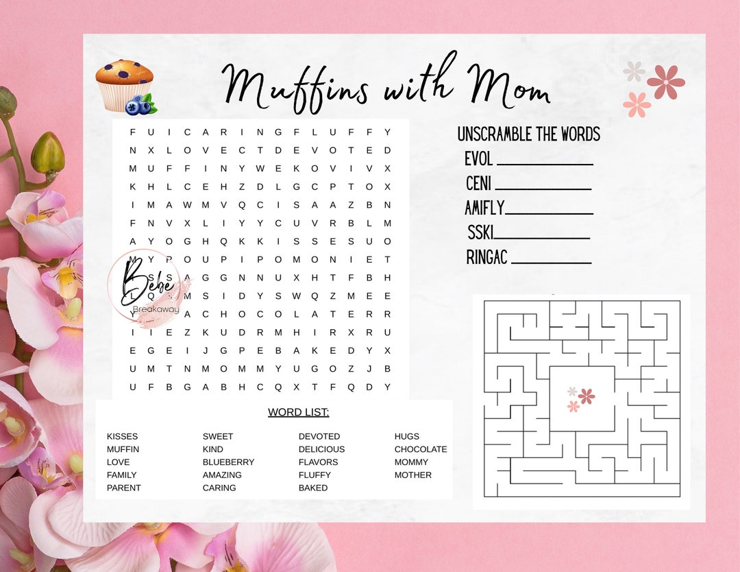 Muffins With Mommy Activities Worksheet With Word Search Maze - Etsy