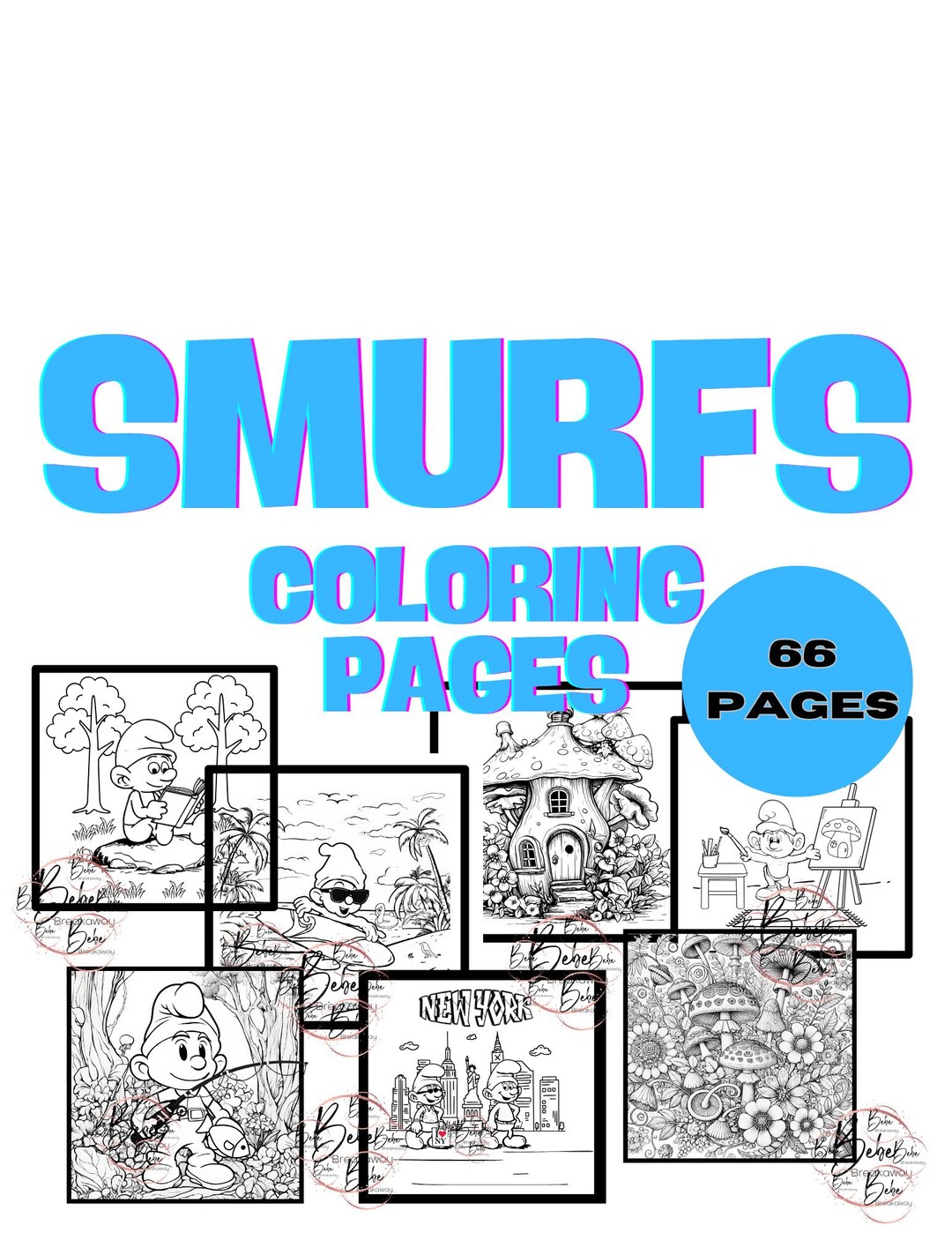 Smurfs Coloring Pages: 66 Unique Designs, Kids & Adults (instant ...