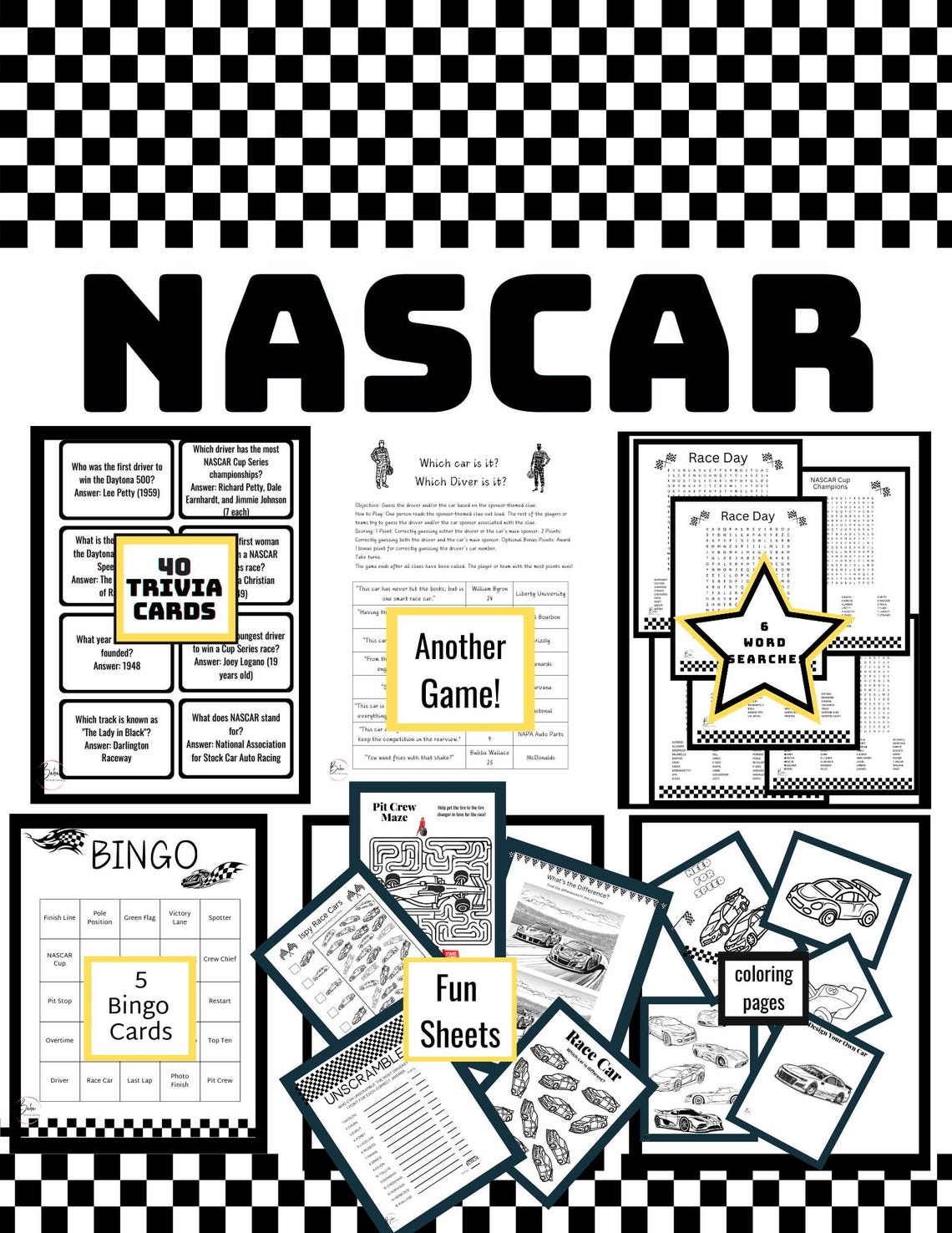 NASCAR Race Day Activity Bundle: Race Car Party, Games, Trivia ...