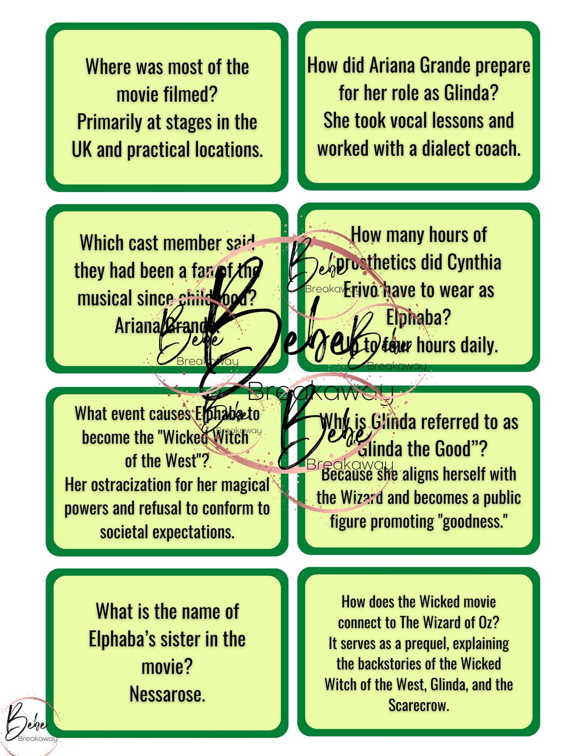 Wicked BINGO, Trivia, the Movie Activity Bundle, Watch Party, Girls ...