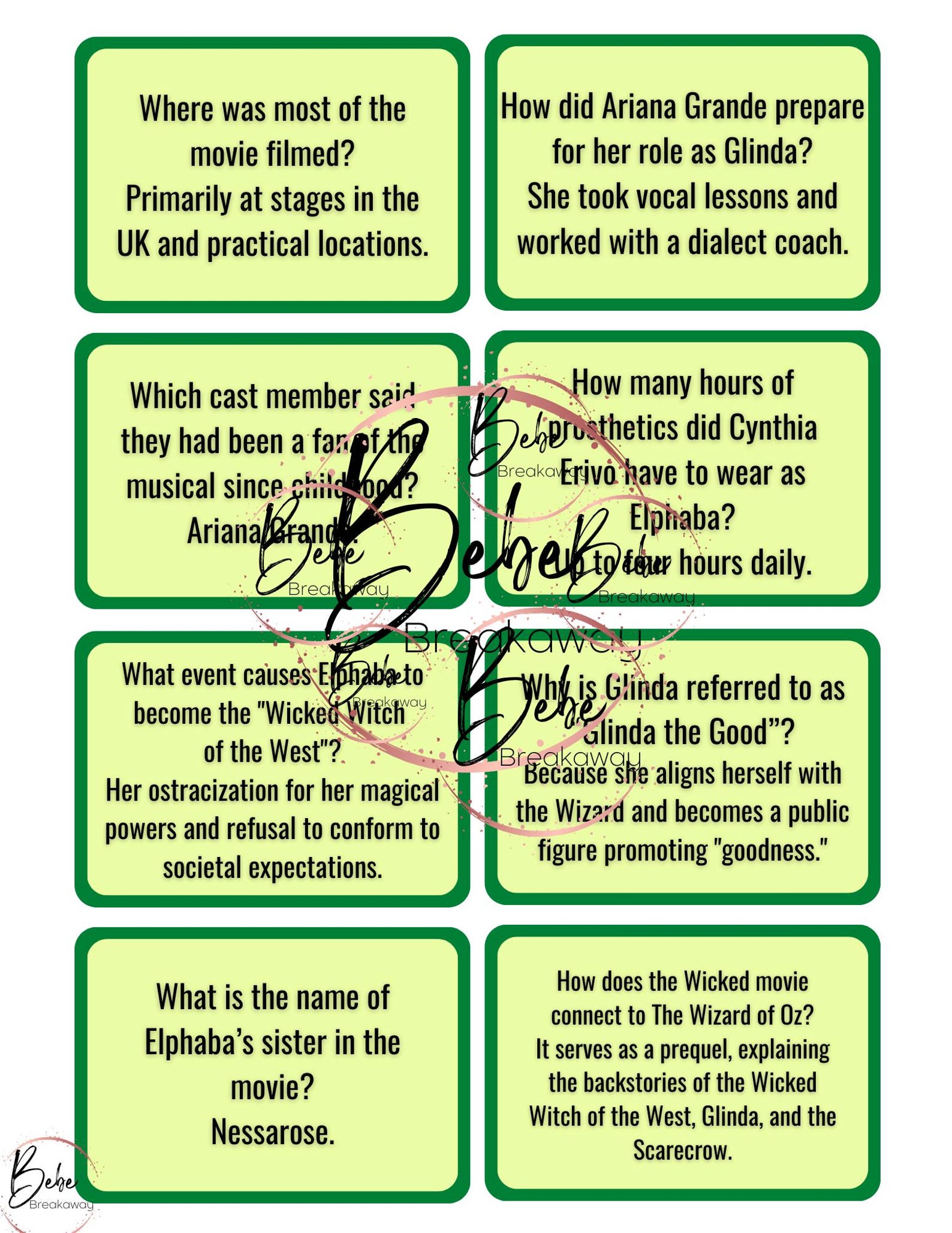 Wicked BINGO, Trivia, the Movie Activity Bundle, Watch Party, Girls ...