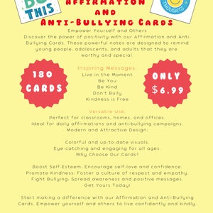 Affirmation and Anti-bullying Cards, Boost Self Esteem, Promote ...