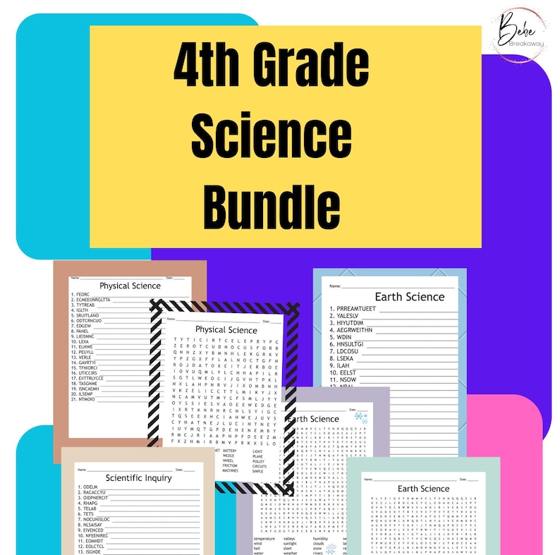 4th Grade Science Bundle Word Search, Scrambled Terms, Fun Review or ...