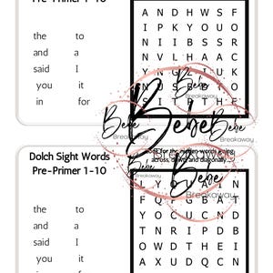 Dolch Pre-primer Sight Word- Word Searches, Early Readers' First Words ...