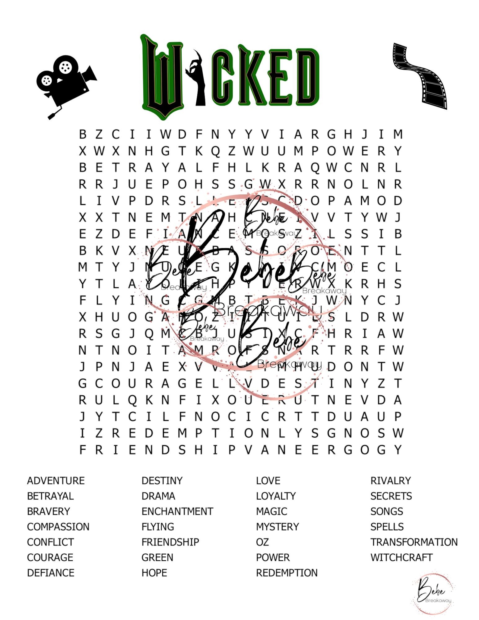 Wicked Themed Word Searches! Free Affirmation Cards Included - Etsy