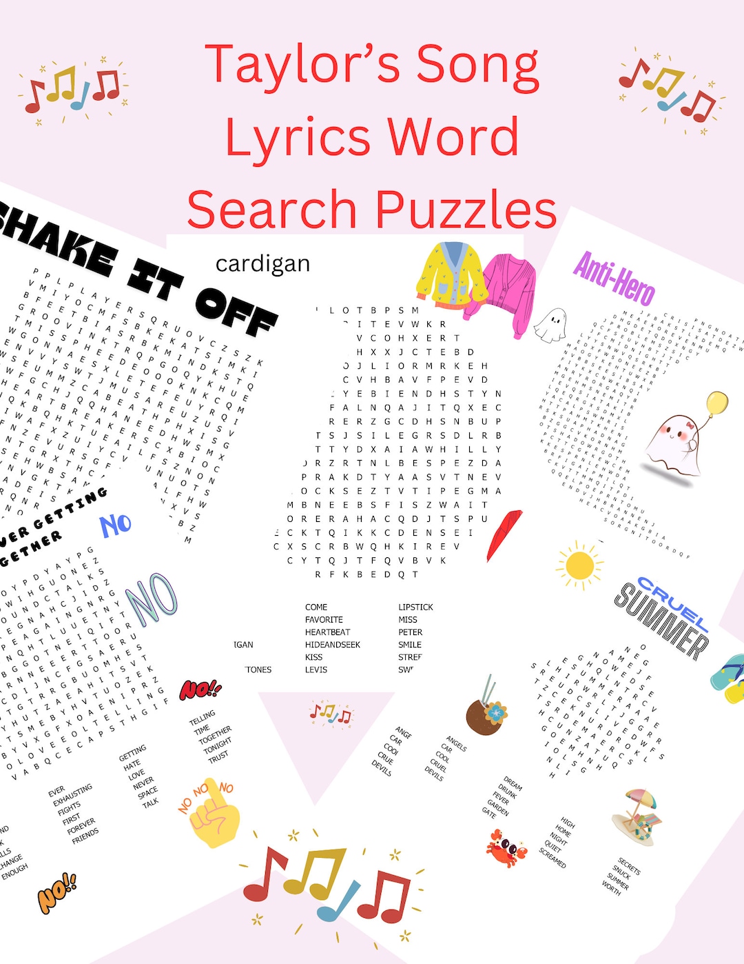 Taylors Song Lyrics Word Search Puzzles, Swifties Wordsearch - Etsy