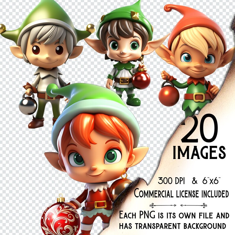 Digital Clipart 20 Pngs, Chibi 3D Christmas Elves, Instant Download ...